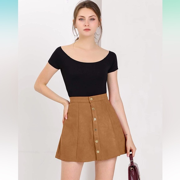 Allegra K | Skirts | Womens Faux Suede Button Closure Aline High ...